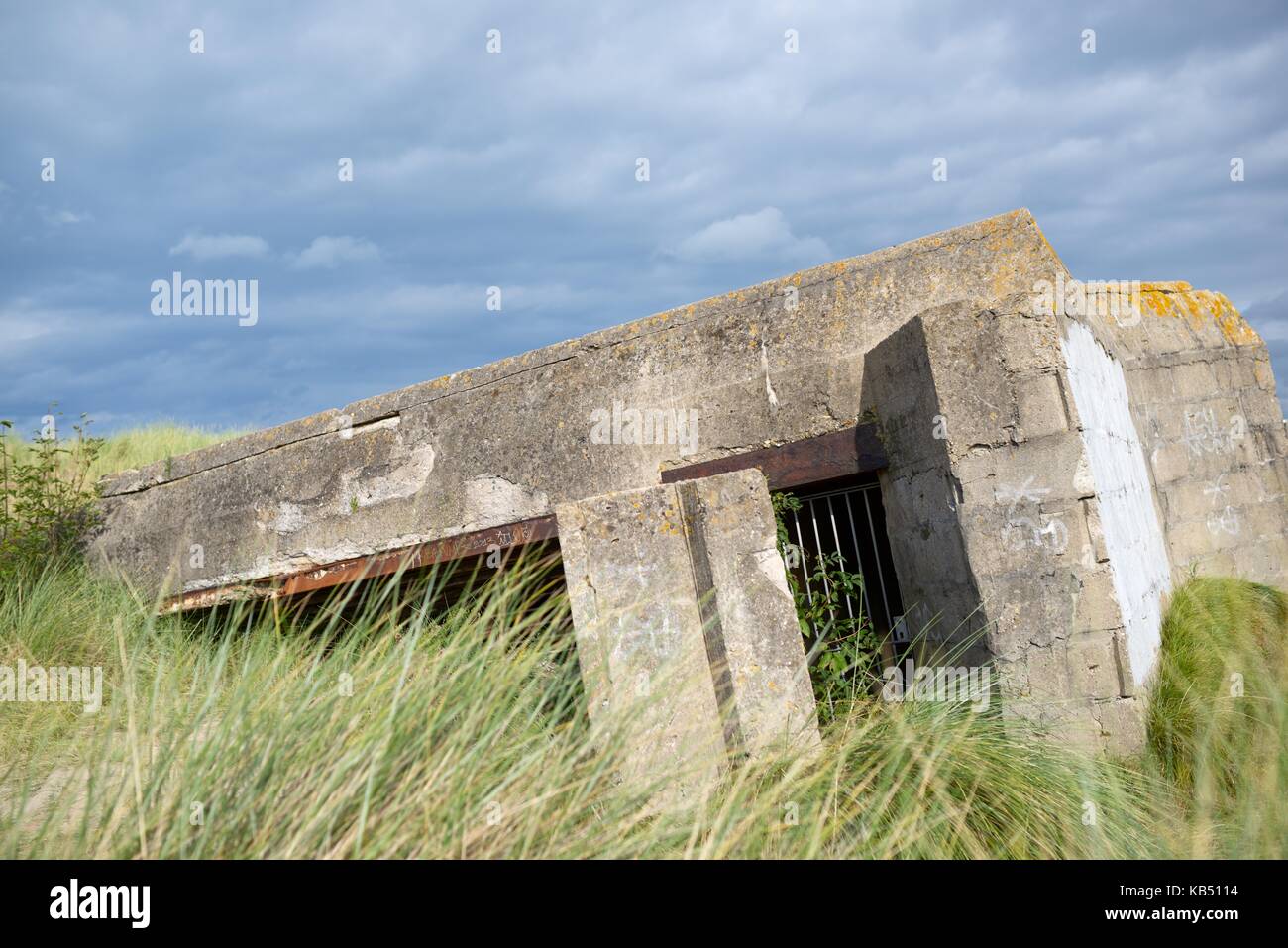 Bunker ruins in Juno Beach, Courseulles sur Mer, Normandy, France Stock ...