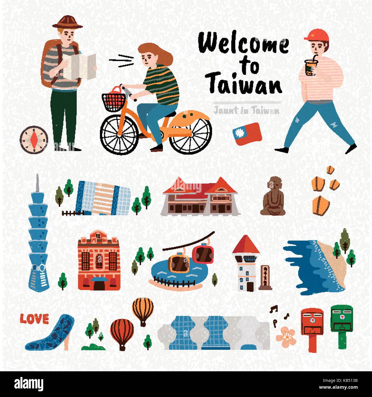 Taiwan Attraction Set, famous architecture and landmark isolated on ...