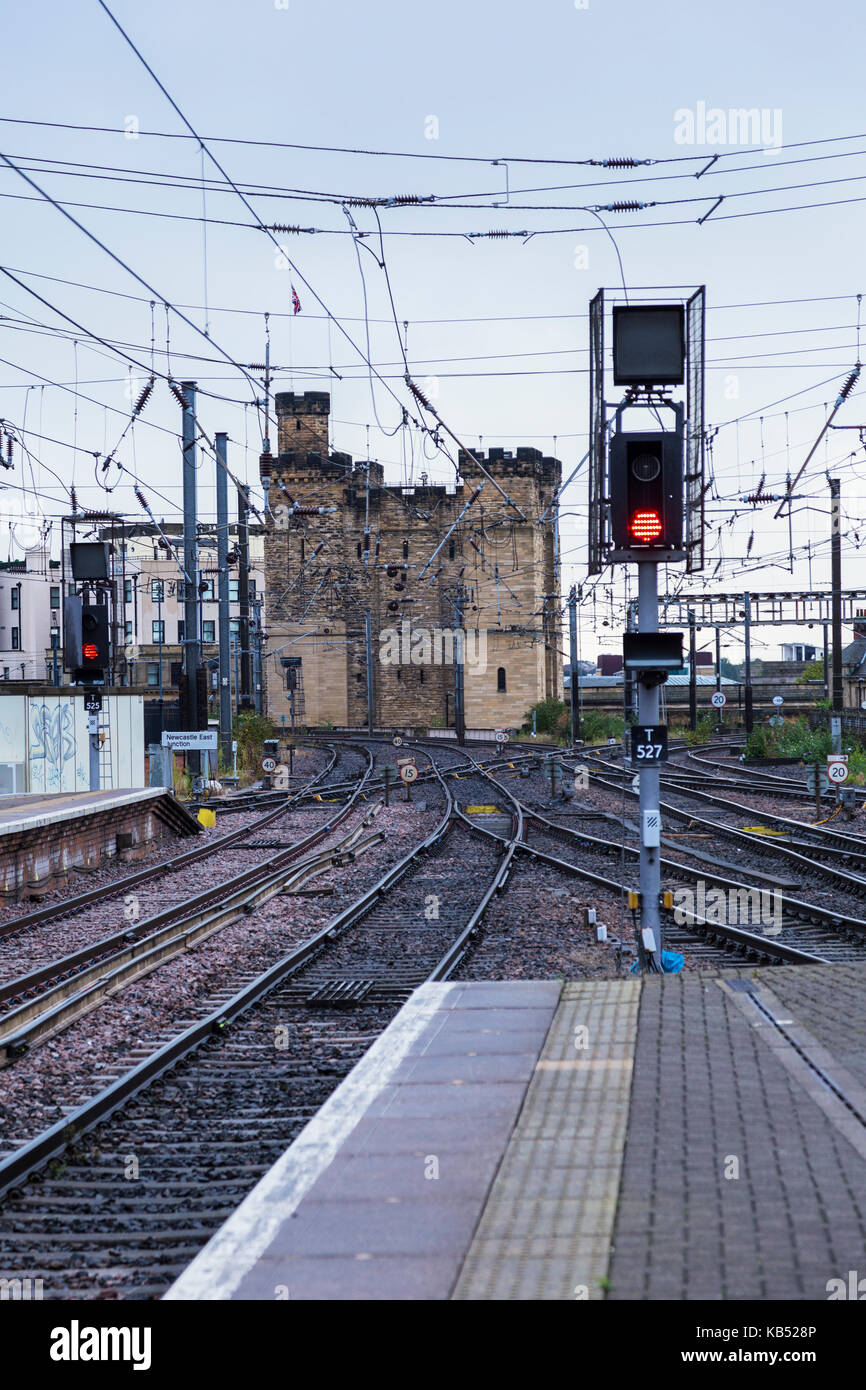 North End of Newcastle Central Station with Red Signal and Newcastle ...