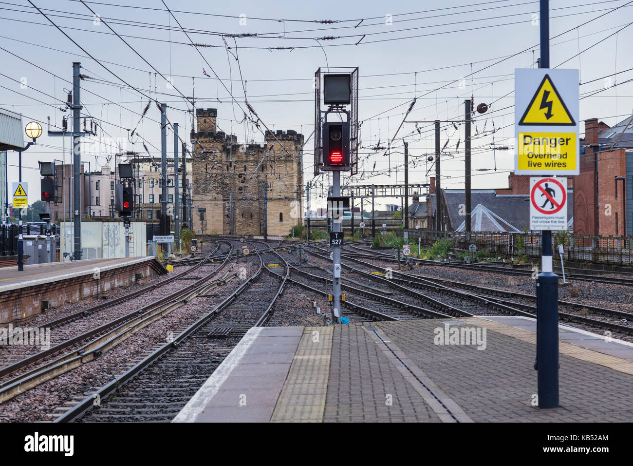 North End of Newcastle Central Station with Red Signal and Newcastle ...