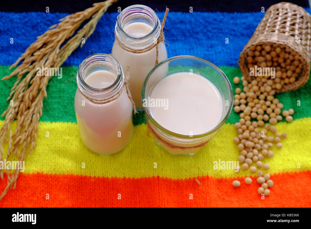 Homemade soy milk for breakfast drink, soya milk and soybean on ...
