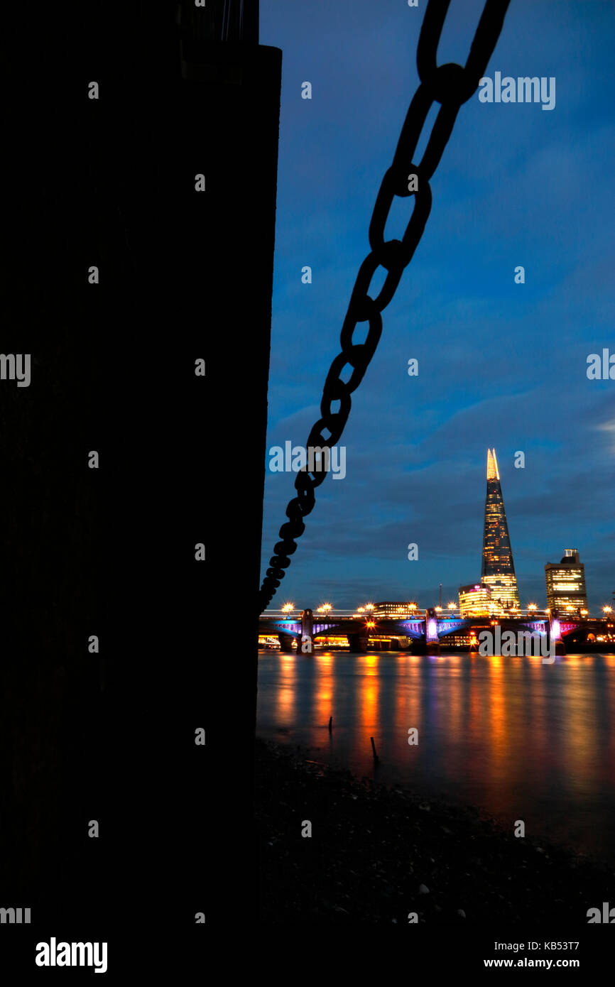 View down the River Thames at Queenhithe to Southwark Bridge and the ...