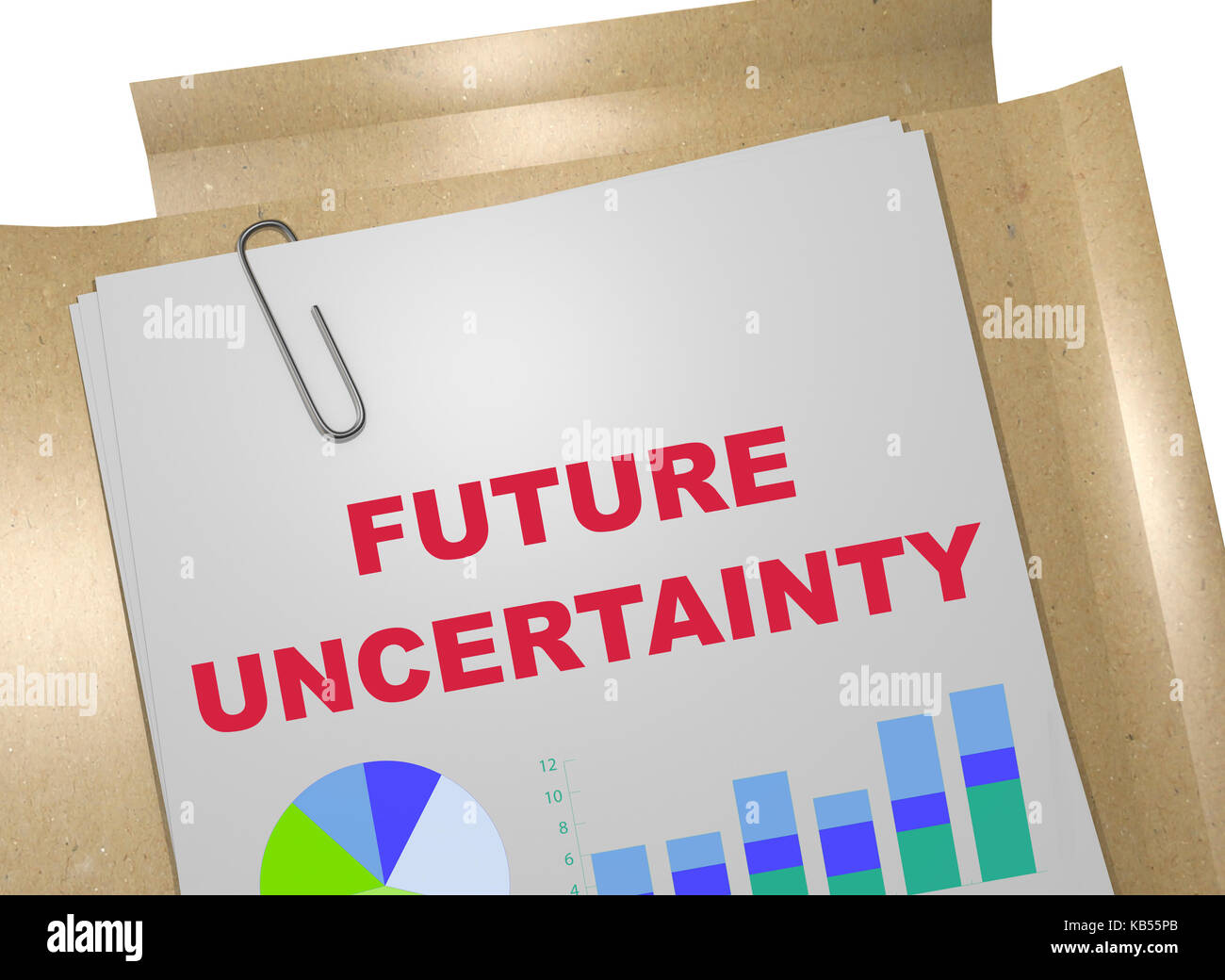 3D illustration of "FUTURE UNCERTAINTY" title on business document ...