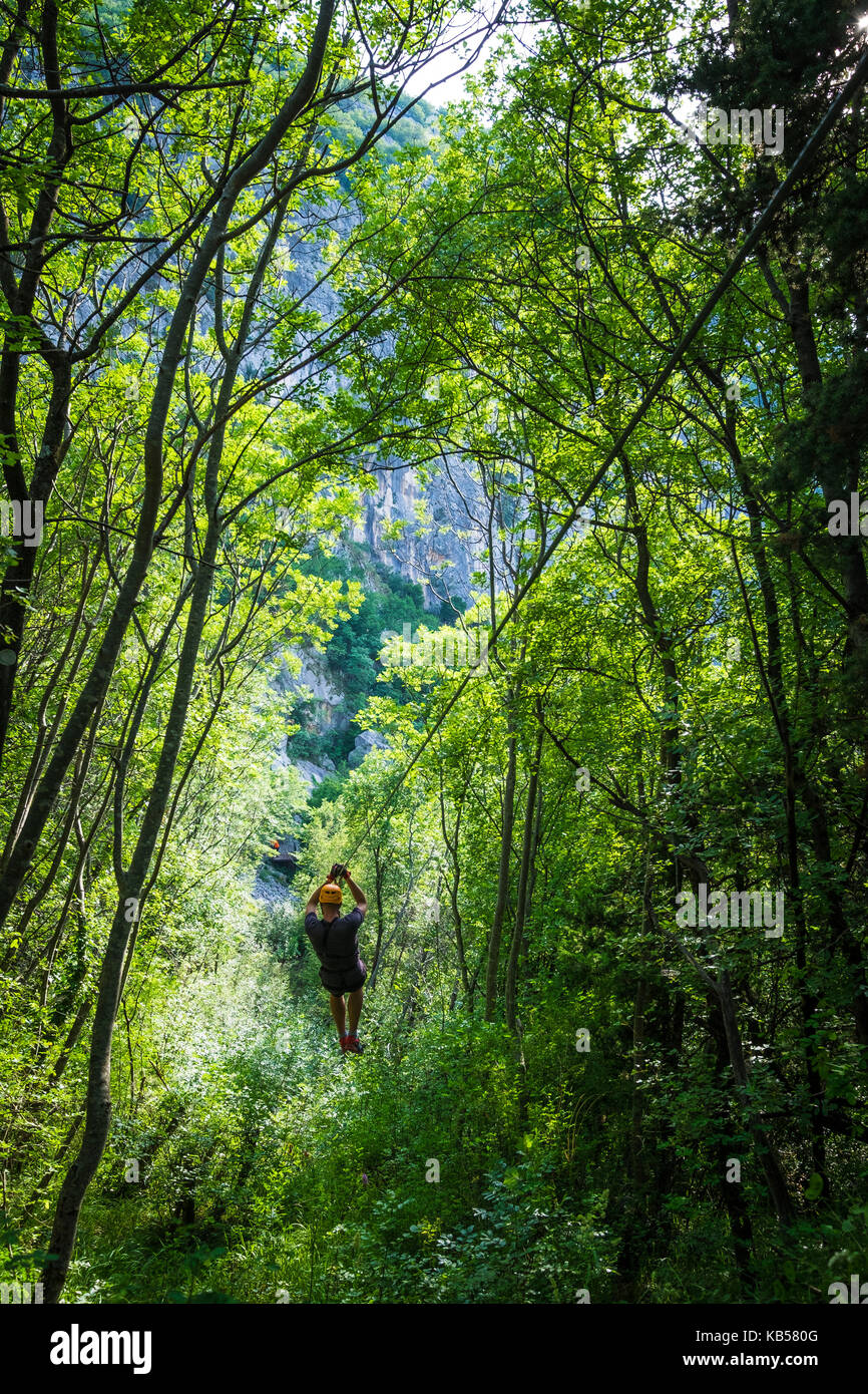Zip line at Canyon of Cetina River near Omis, Croatia Stock Photo - Alamy
