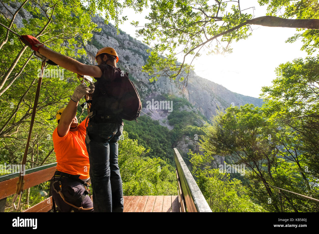 Zip line at Canyon of Cetina River near Omis, Croatia Stock Photo - Alamy