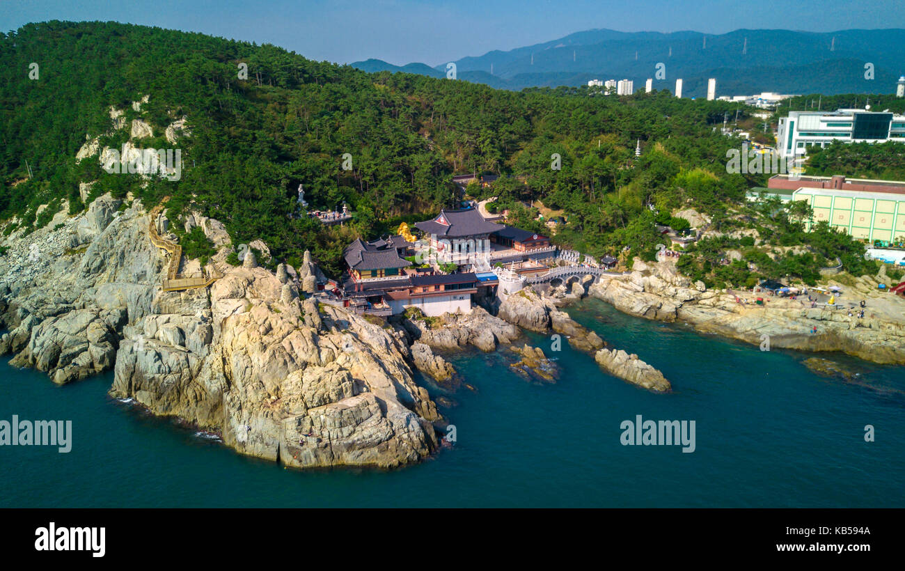 Aerial view of Haedong Yonggungsa Temple in Busan city of South Korea ...