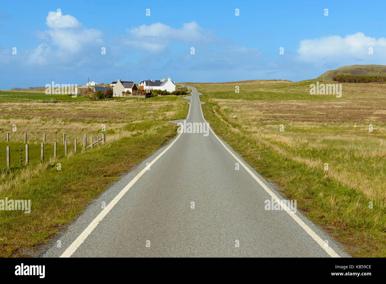 Typical Scottish single track road in countryside, Isle of Skye ...