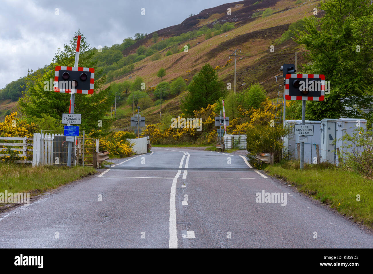 Scottish country road with railroad crossing in the highlands hi-res ...