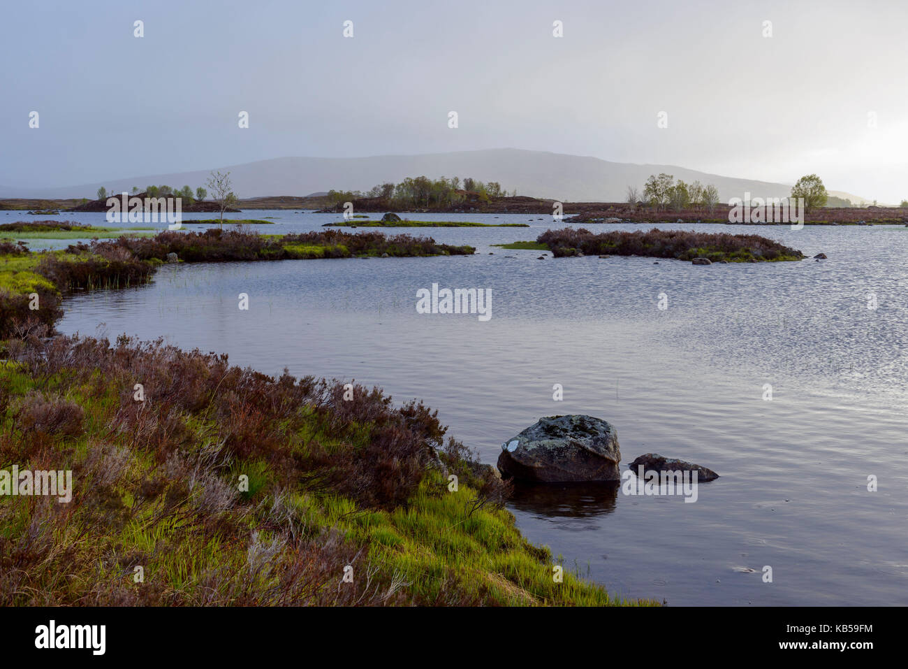 Moor landscape with heavily cloudy sky, Rannoch Moor, Scotland, United ...