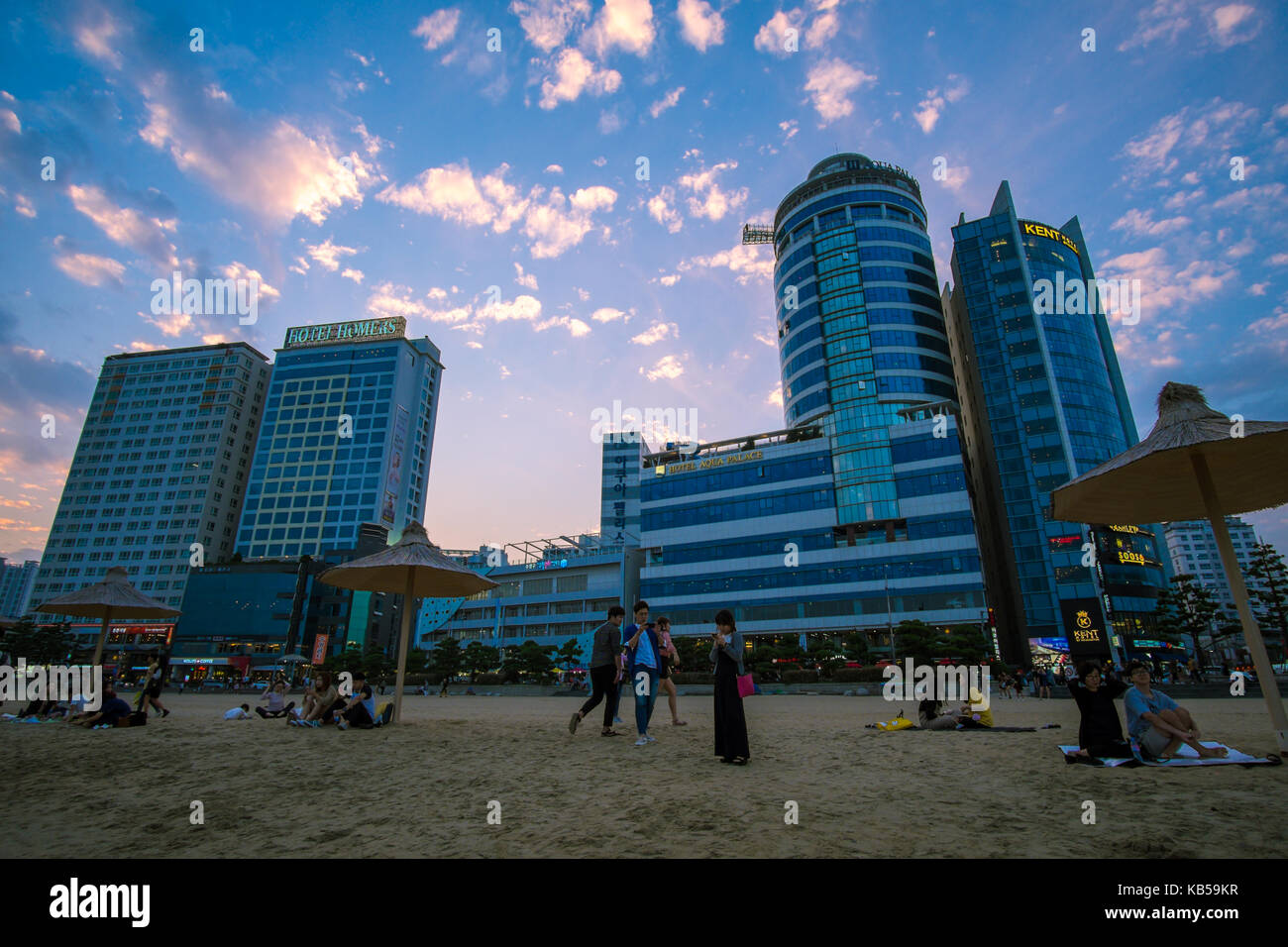 View of Gwangalli beach and Gwangan bridge in Busan city of South Korea ...