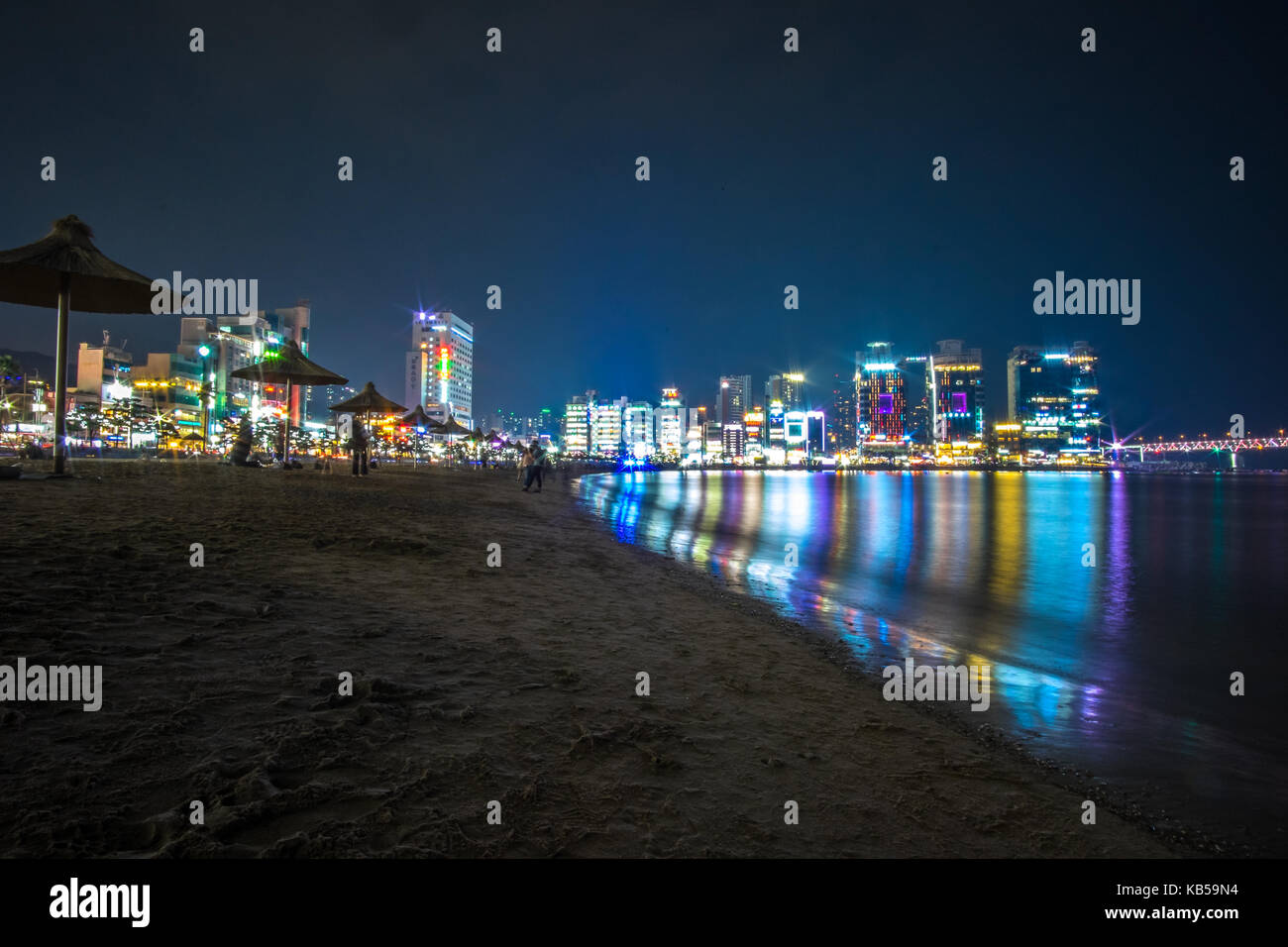 View of Gwangalli and Gwangan bridge at night in Busan city, South ...