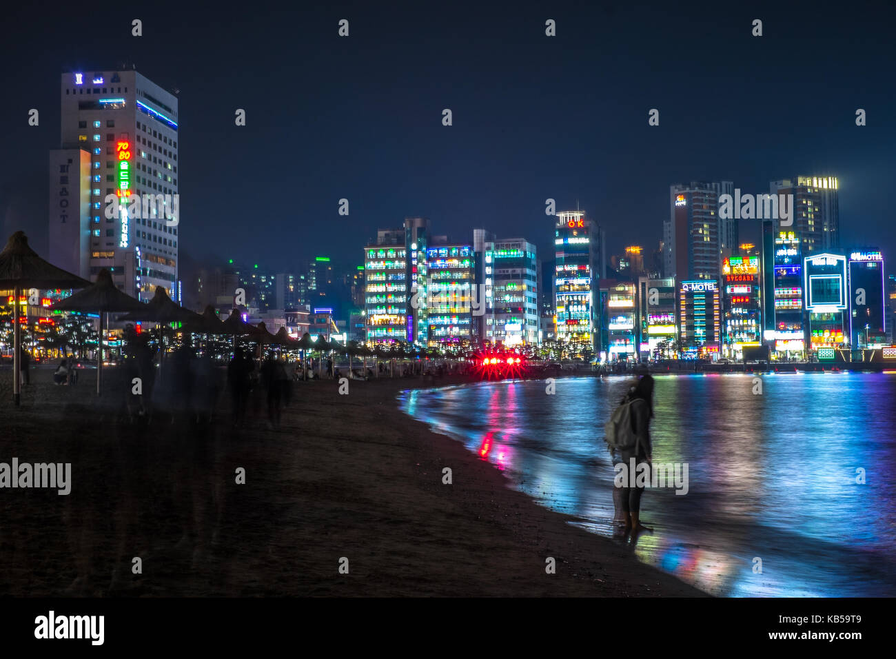 View of Gwangalli and Gwangan bridge at night in Busan city, South ...