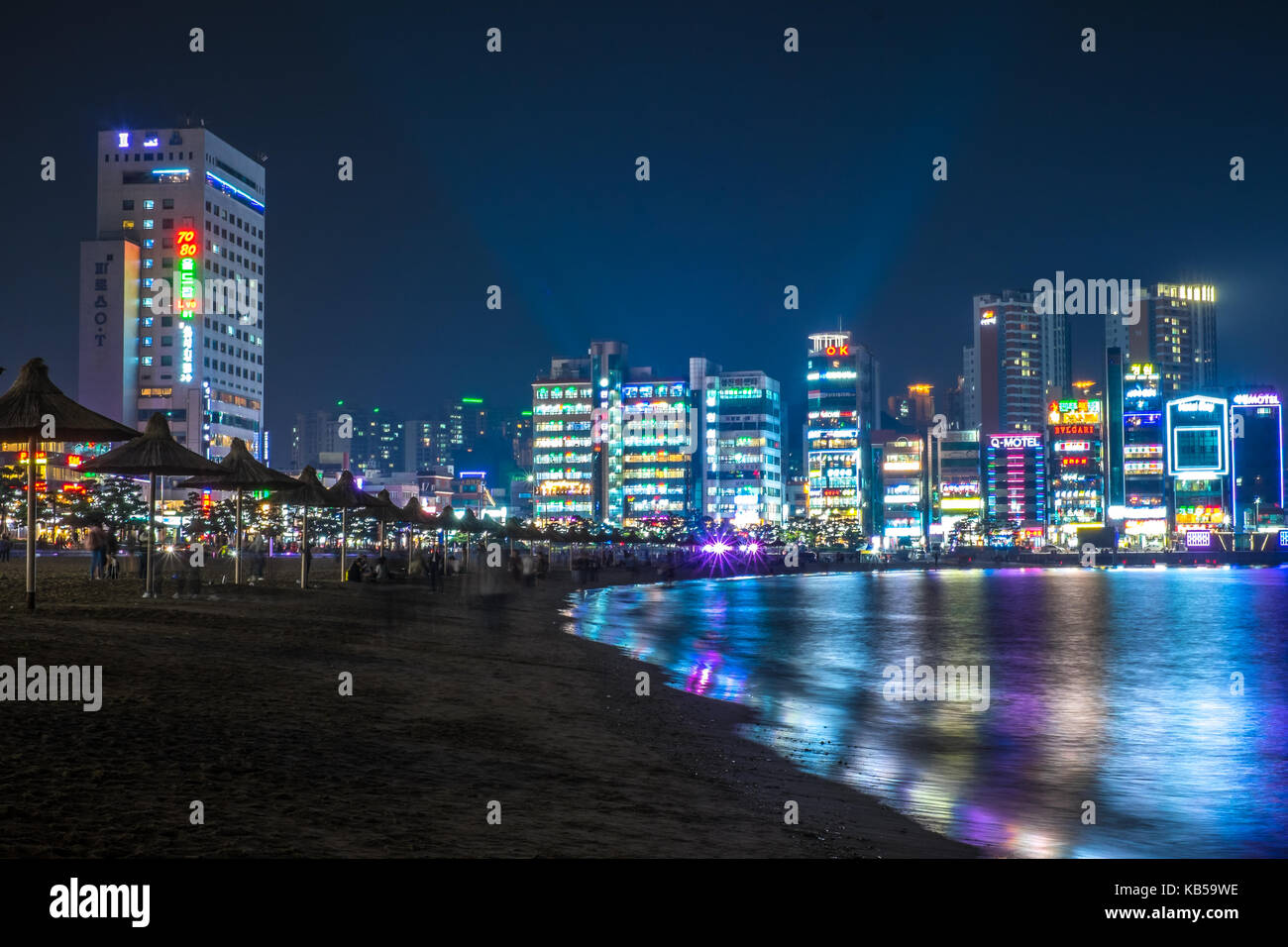 View of Gwangalli and Gwangan bridge at night in Busan city, South ...