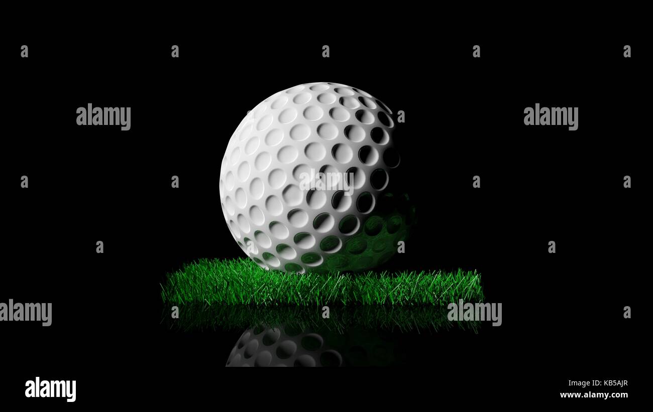 Golf ball on green turf patch, isolated on black background Stock Photo ...