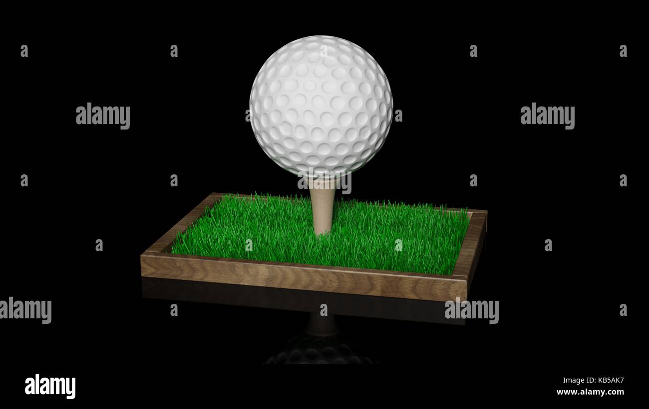 Golf ball on green turf patch, isolated on black background Stock Photo ...