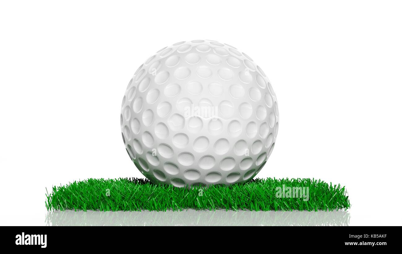 Golf ball on green turf patch, isolated on white background Stock Photo ...