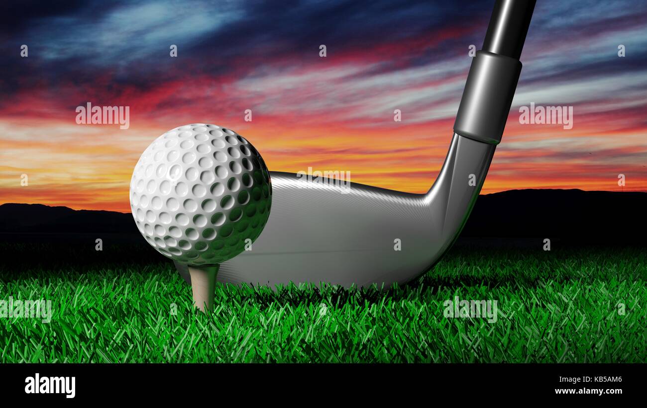 Golf ball with club with evening outdoors background Stock Photo - Alamy