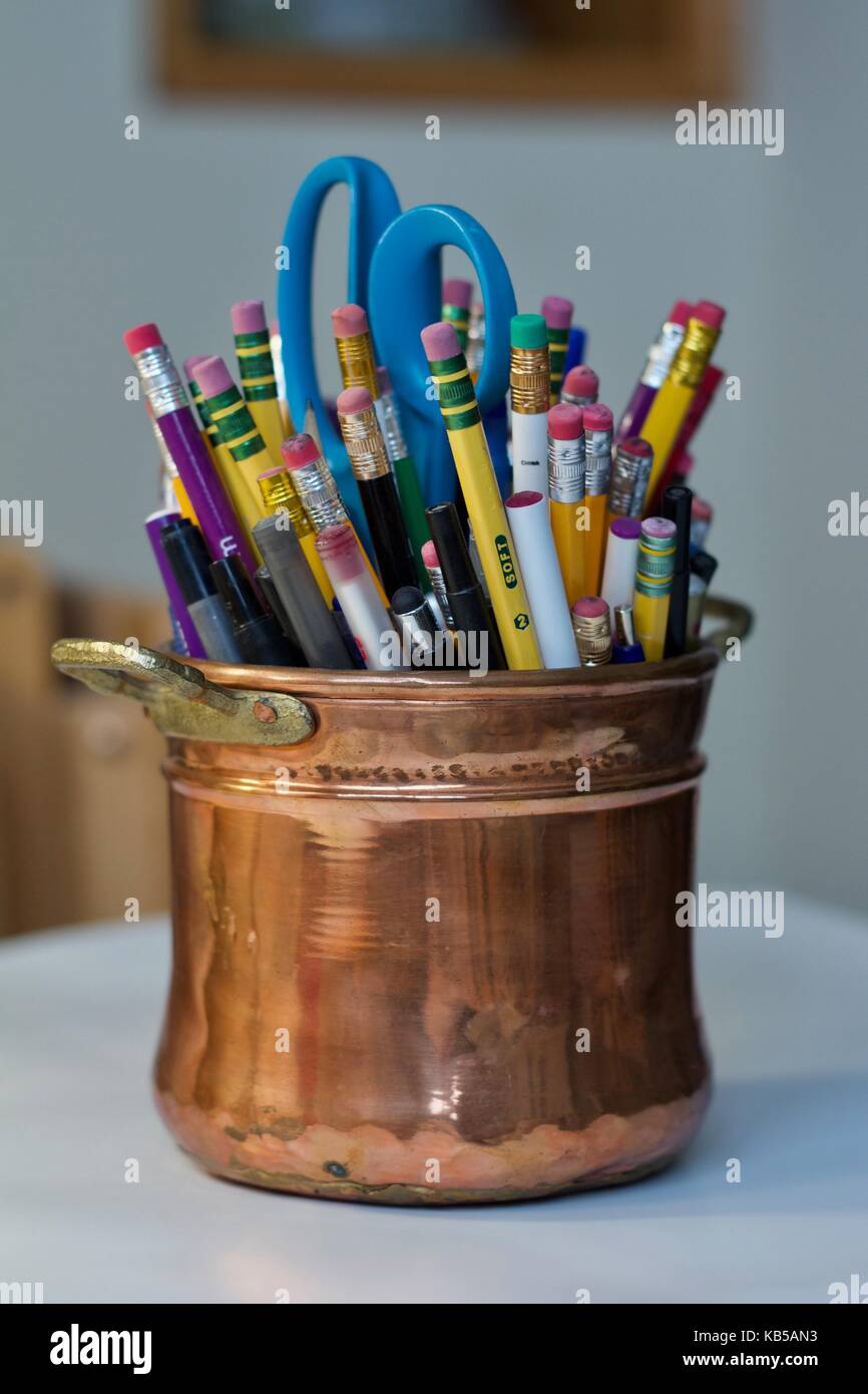 Well Stocked Cute Brass Pencil Container Stock Photo - Alamy
