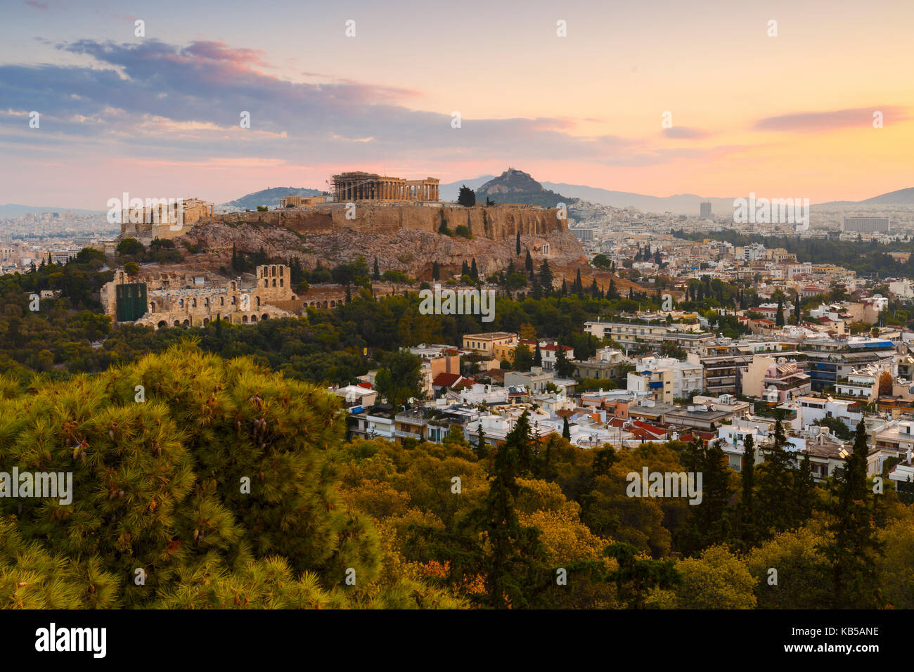 View of Athens from Filopappou hill at sunrise, Greece Stock Photo - Alamy