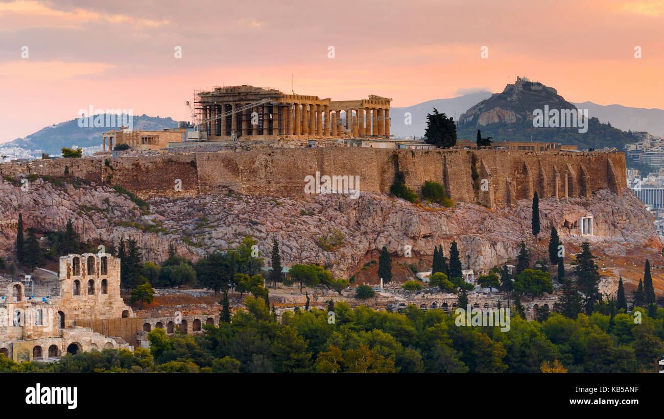View of Athens from Filopappou hill at sunrise, Greece Stock Photo - Alamy