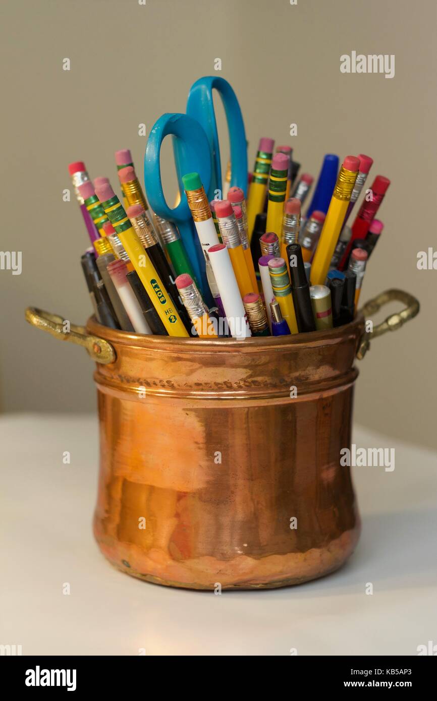 Well Stocked Cute Brass Pencil Container Stock Photo - Alamy