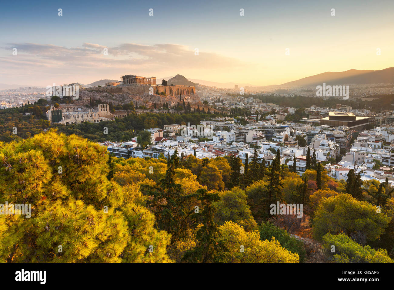 View of Athens from Filopappou hill at sunrise, Greece Stock Photo - Alamy