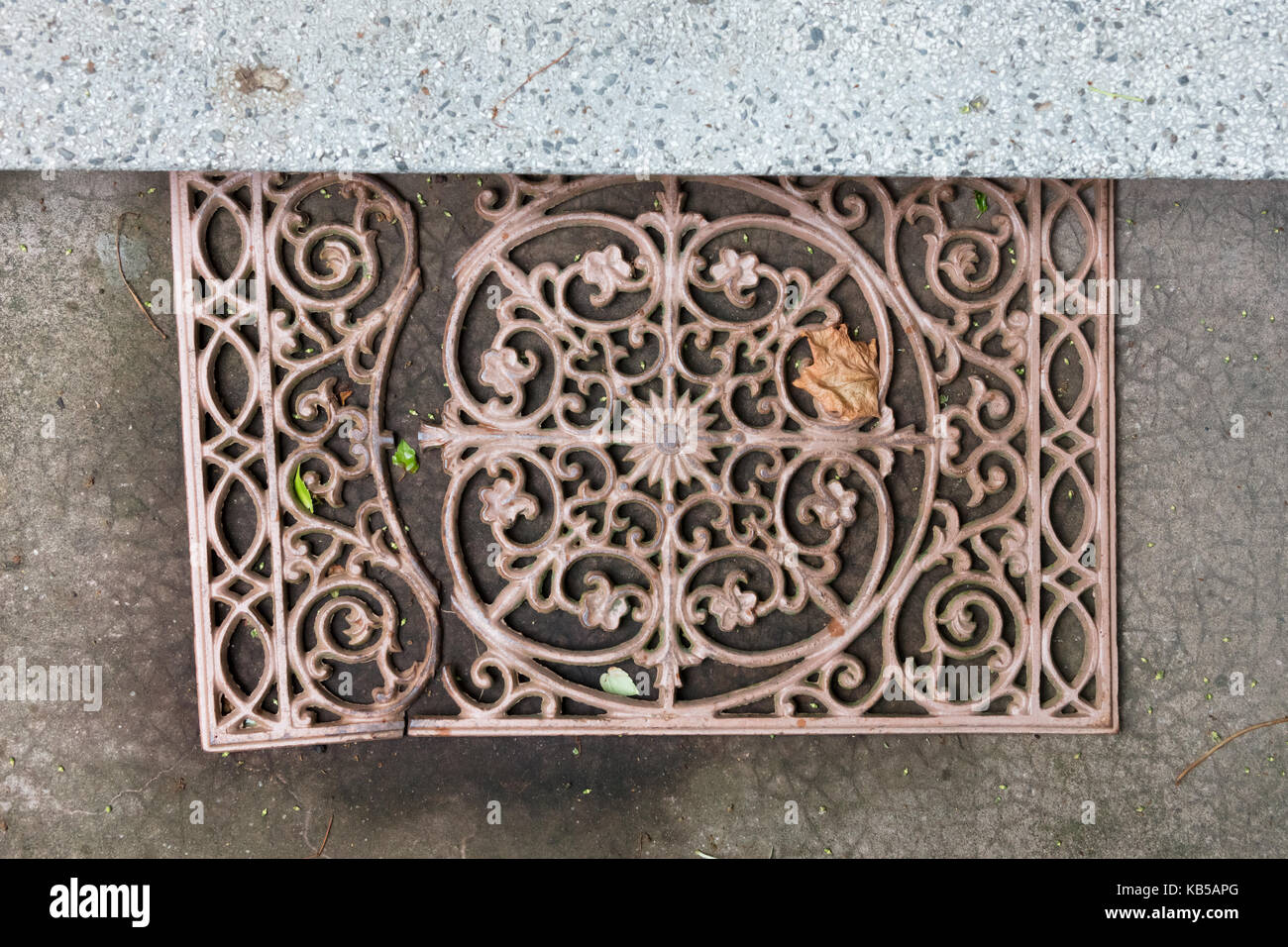 Close up on Stair case entrance door with metal protection from dirt ...