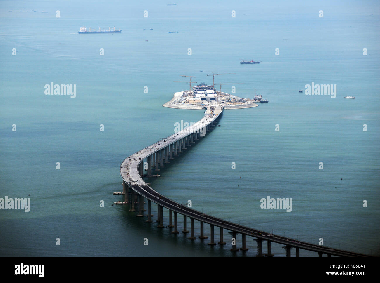 Aerial view of the new Hong Kong–Zhuhai–Macau Bridge construction site ...
