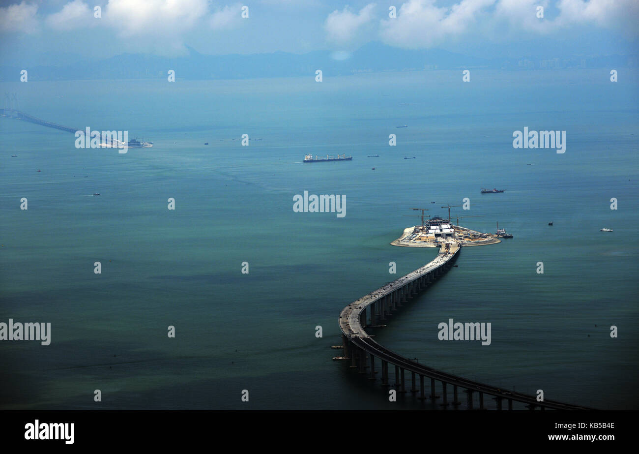 Aerial view of the new Hong Kong–Zhuhai–Macau Bridge construction site ...