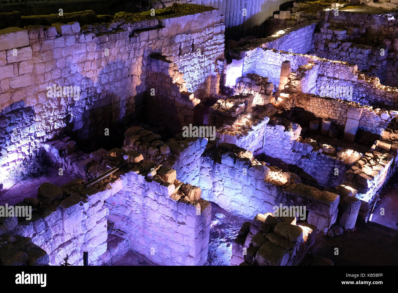 View at night of ruins of Ir David or City of David a major ...