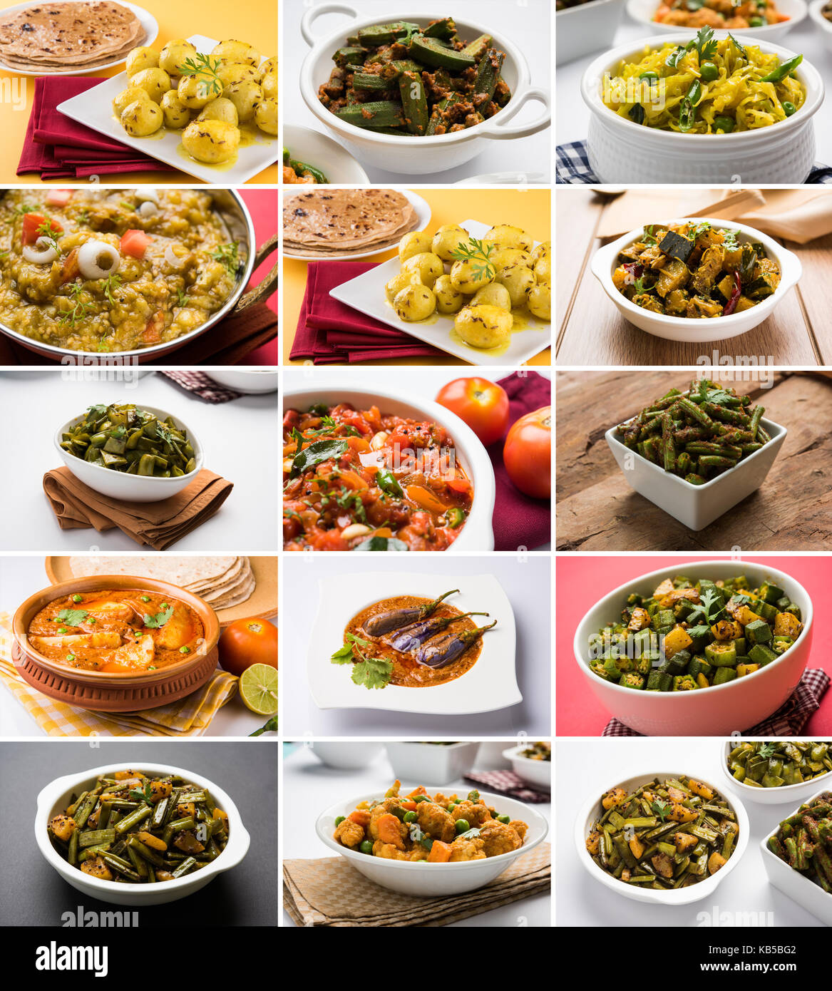stock photo of collage of indian popular main course vegetable recipe ...