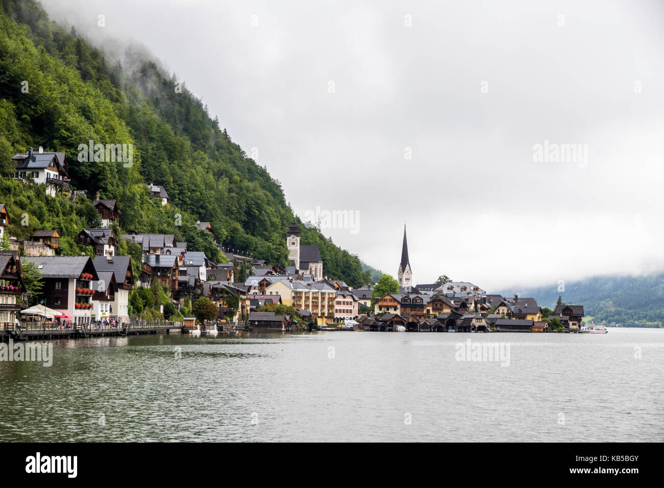 Panoramic view of Hallstatt and the lake Hallstatter See, part of ...
