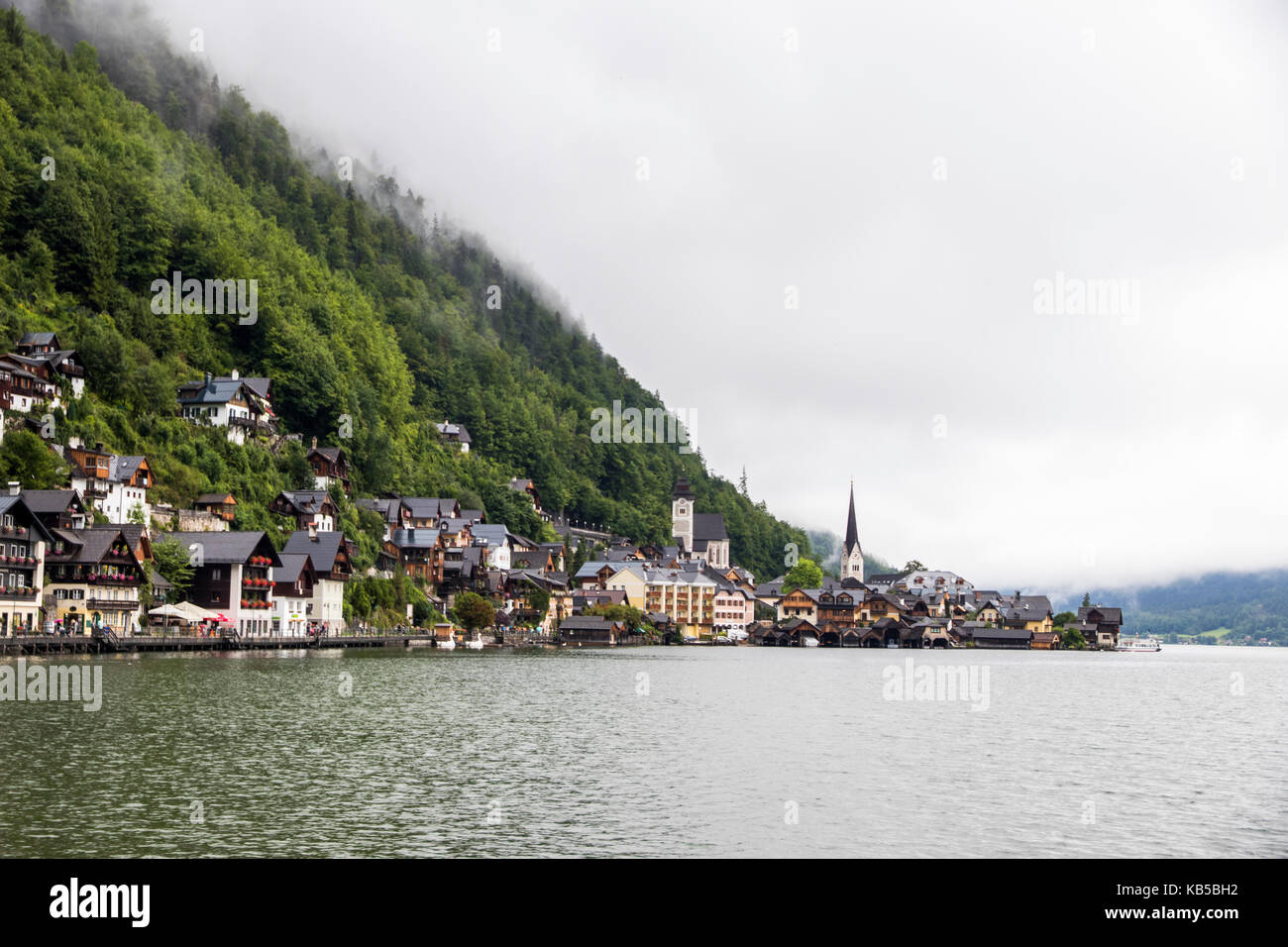 Panoramic view of Hallstatt and the lake Hallstatter See, part of ...