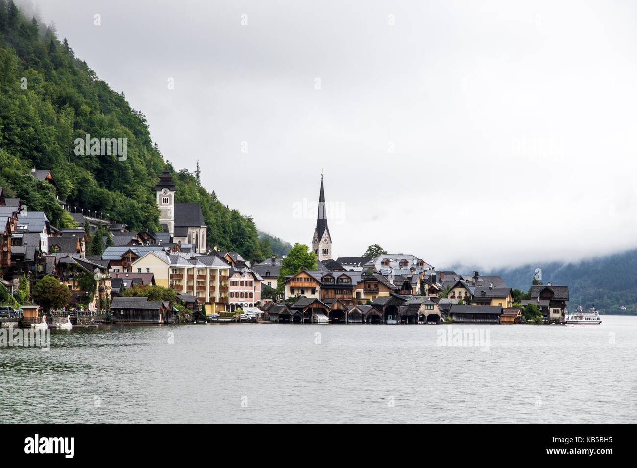 Panoramic view of Hallstatt and the lake Hallstatter See, part of ...