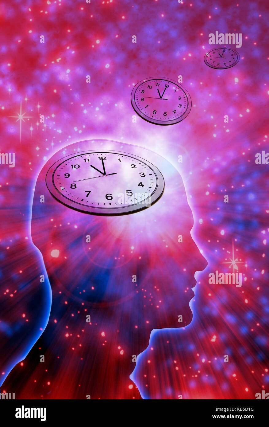 male head and clocks, mind, time and future concept Stock Photo - Alamy