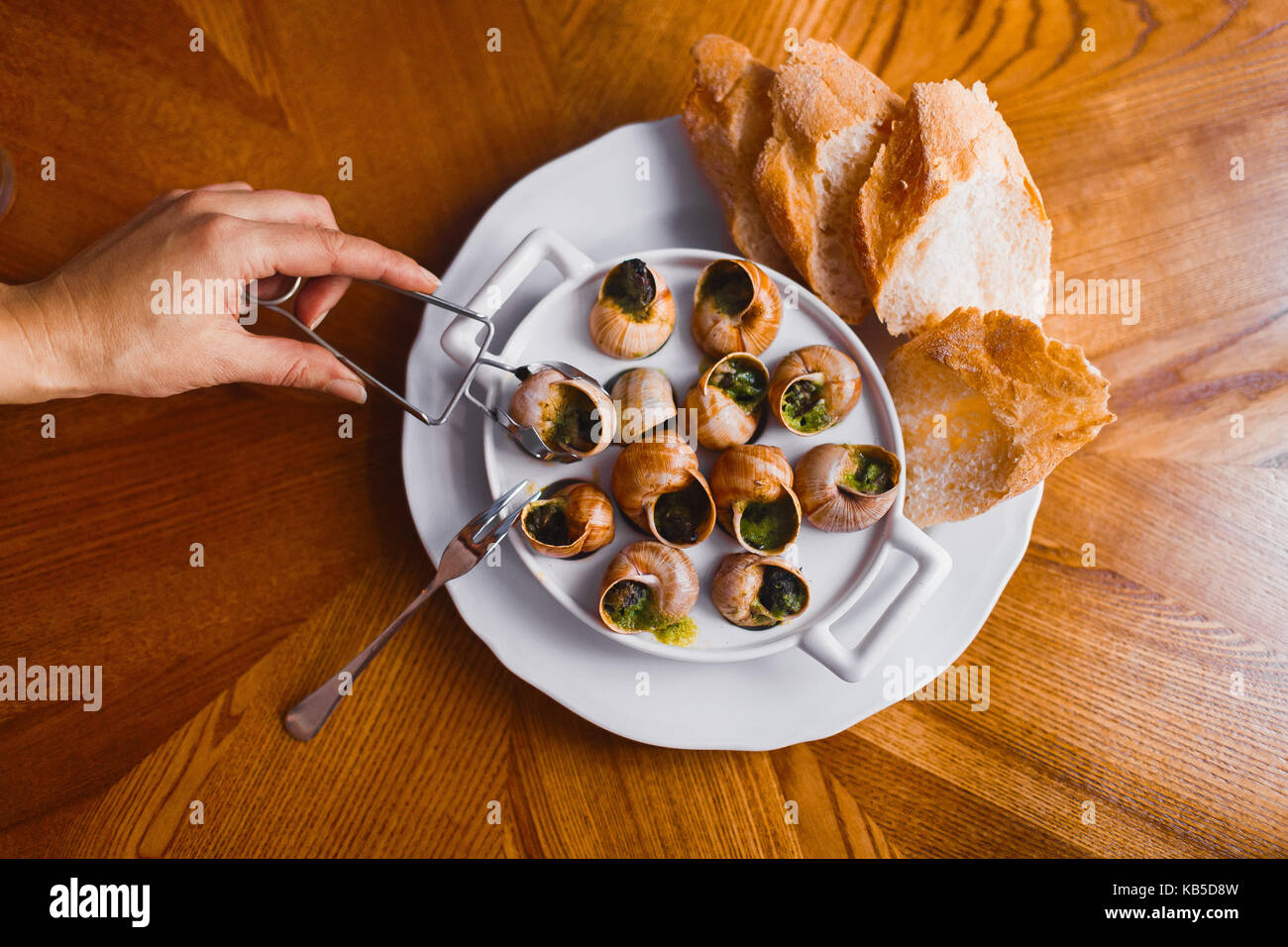 The above view of the person`s hand taking the snail shells full of the ...