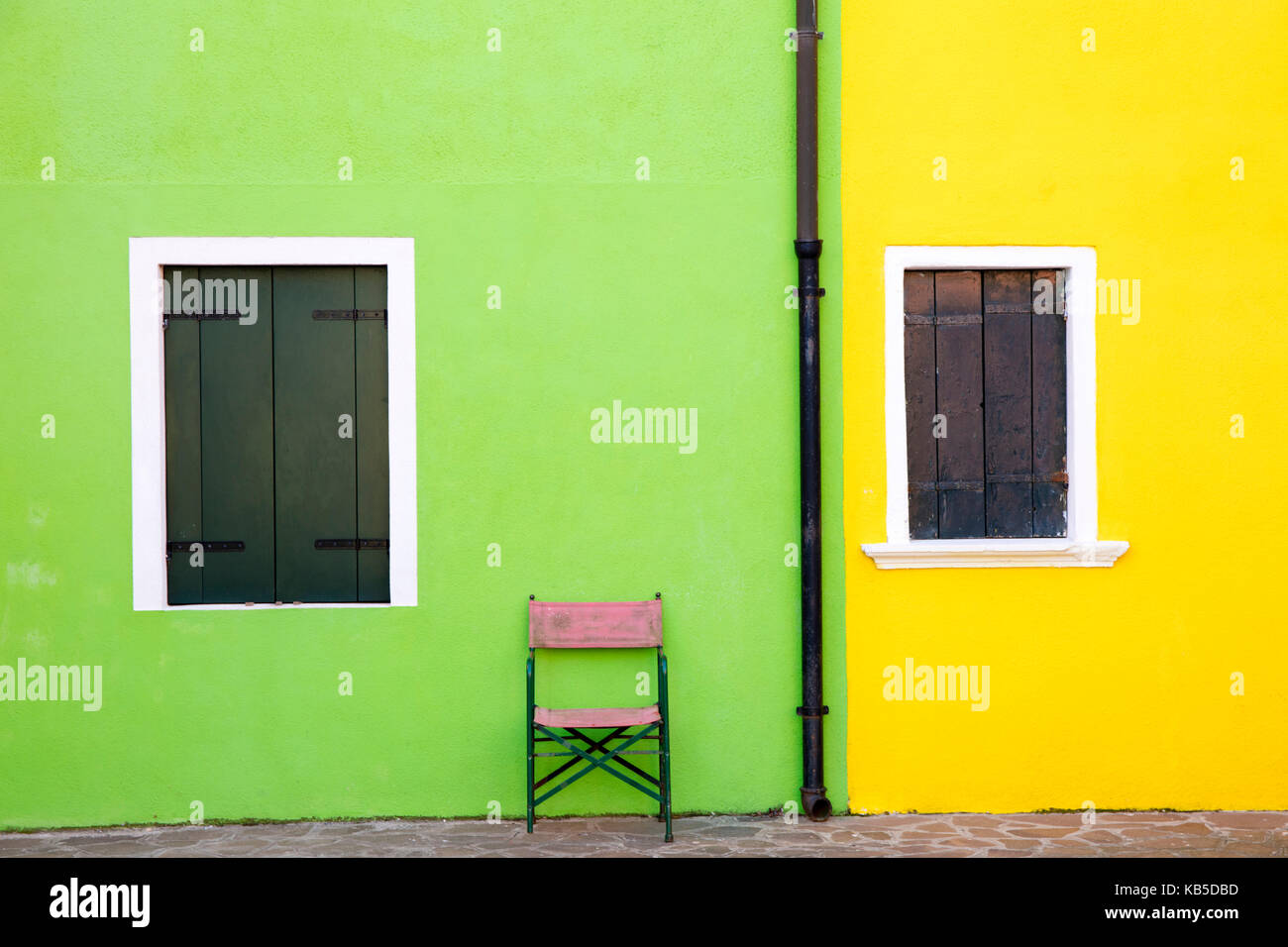 Detail of colourful painted building, island of Burano, Venice, Veneto ...