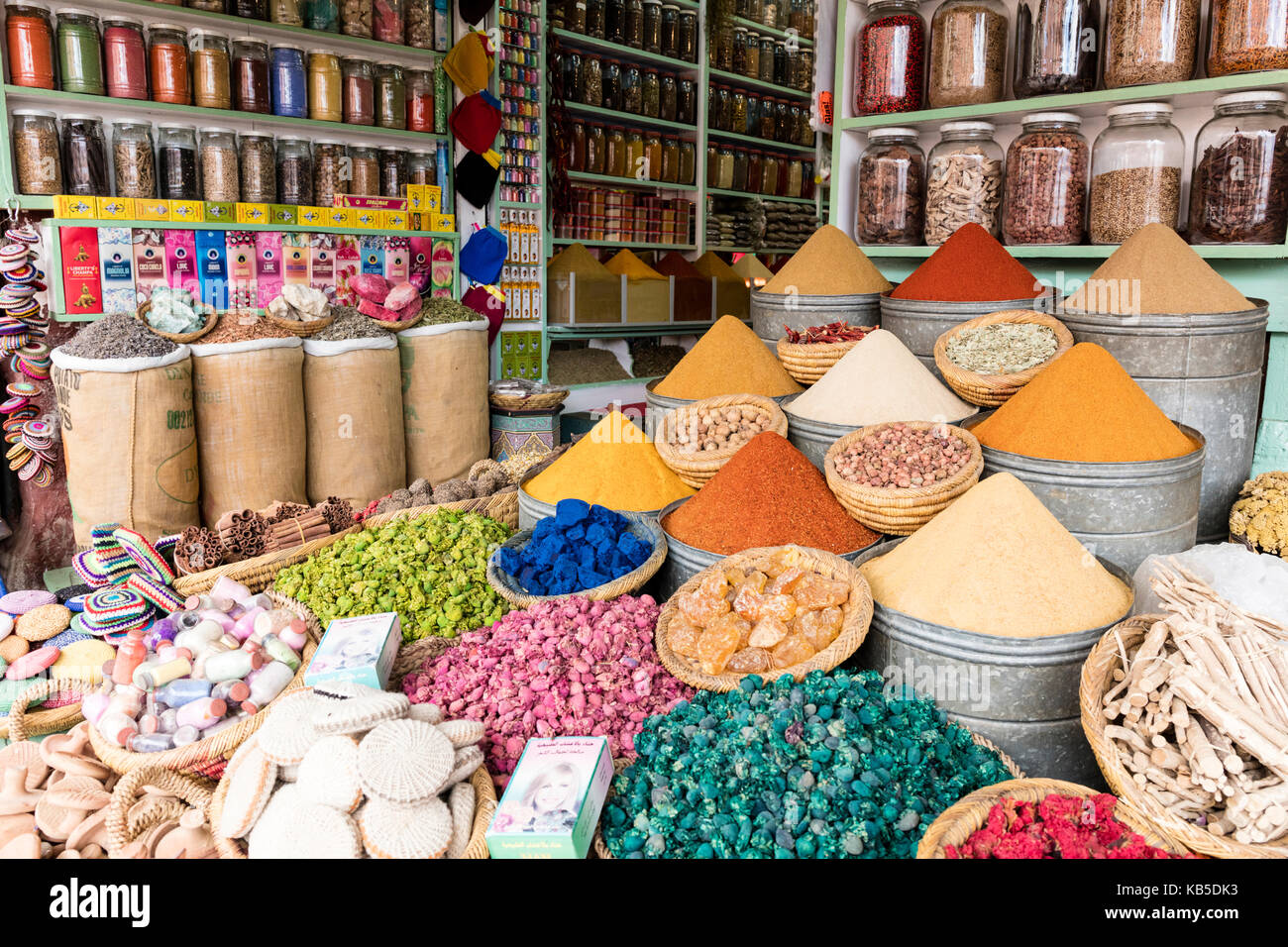 Display of spices and pot pourri in spice market (Rahba Kedima Square ...