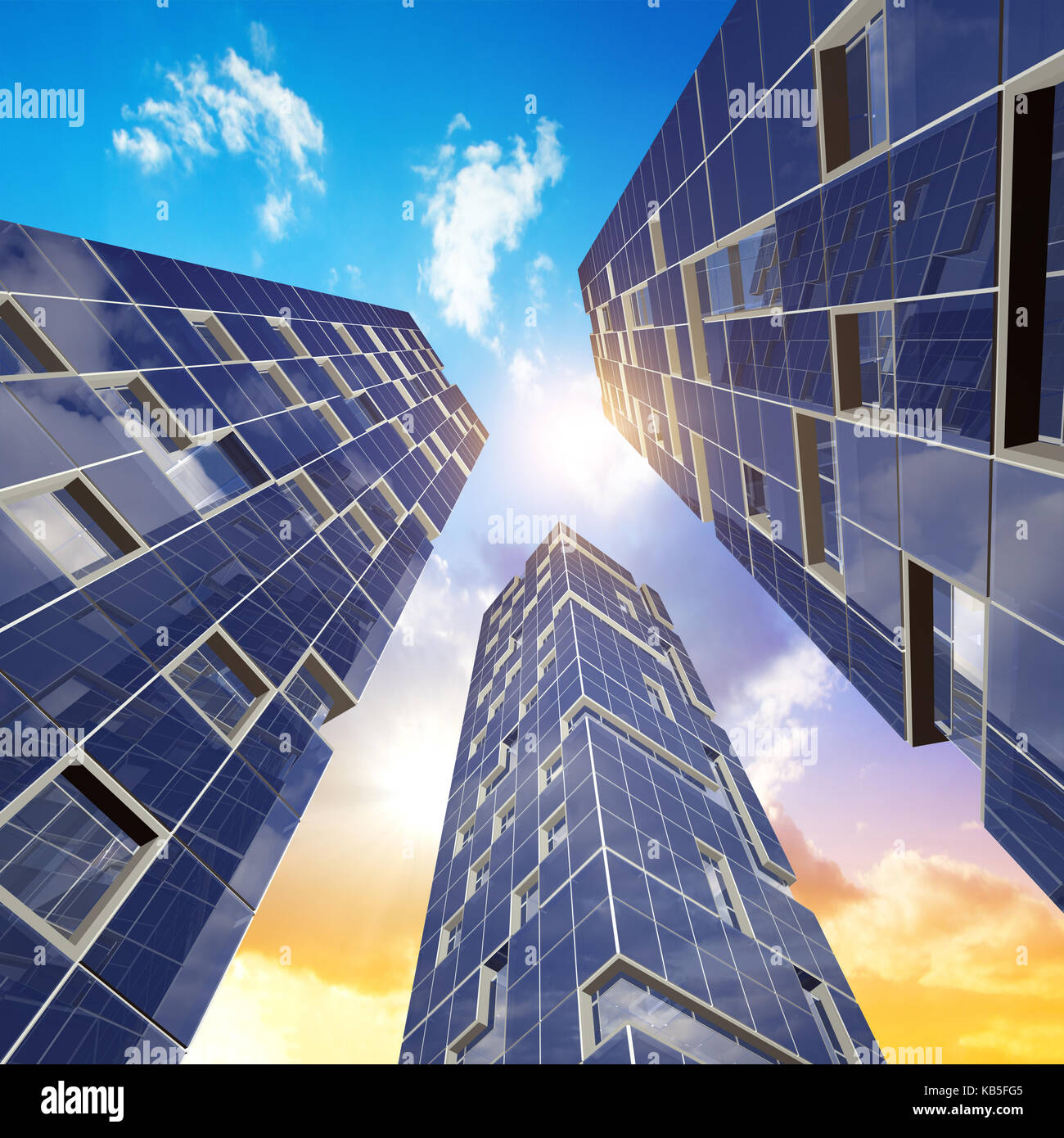 Three skyscrapers 3d rendering scene Stock Photo - Alamy