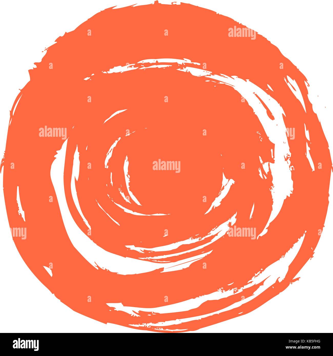 Red brushstroke in the form of a round. Ink sketch drawing created in ...