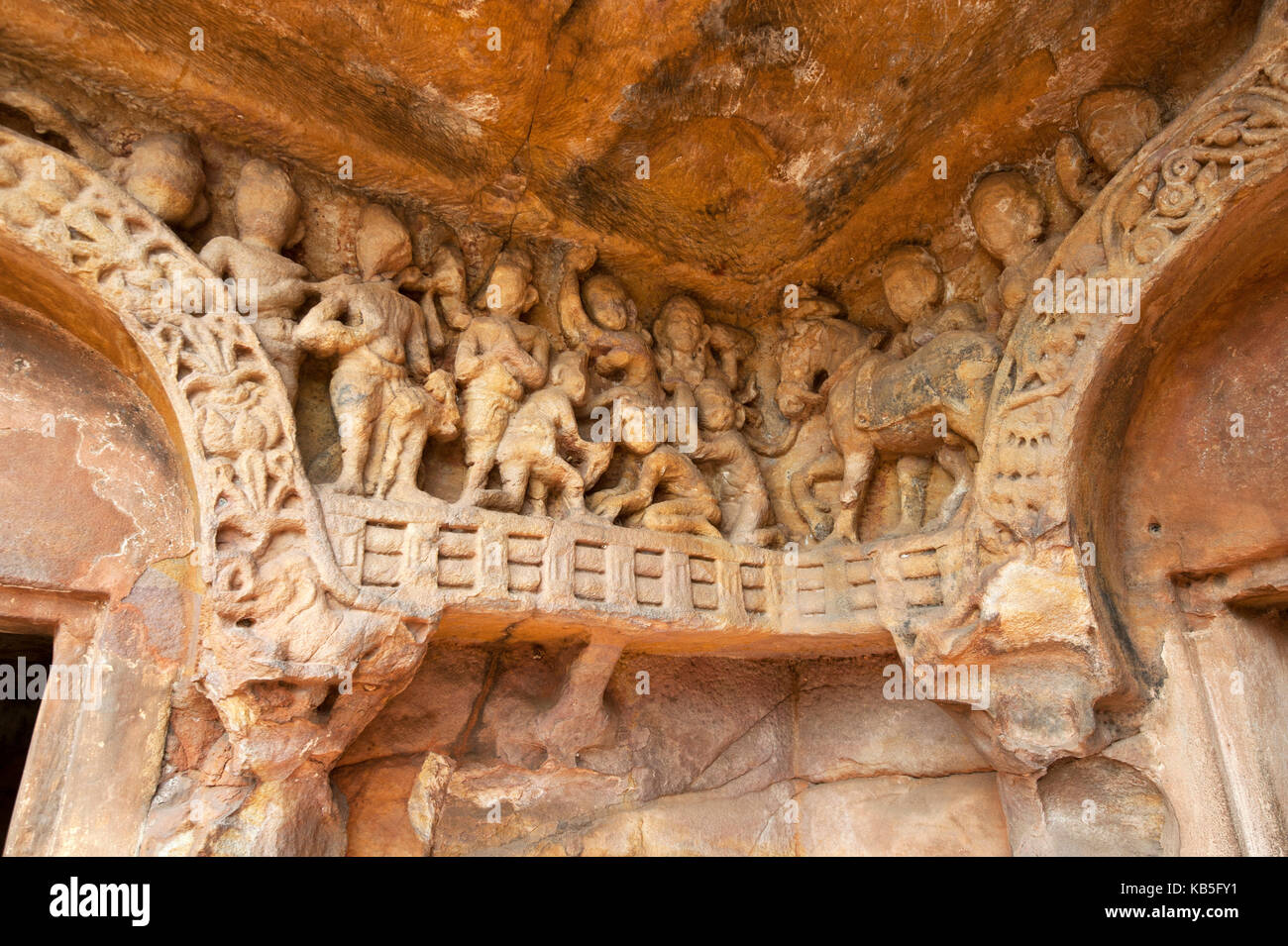 Detail of 2nd century BC Jain carvings, Rani Gumpha cave at Udayagiri ...