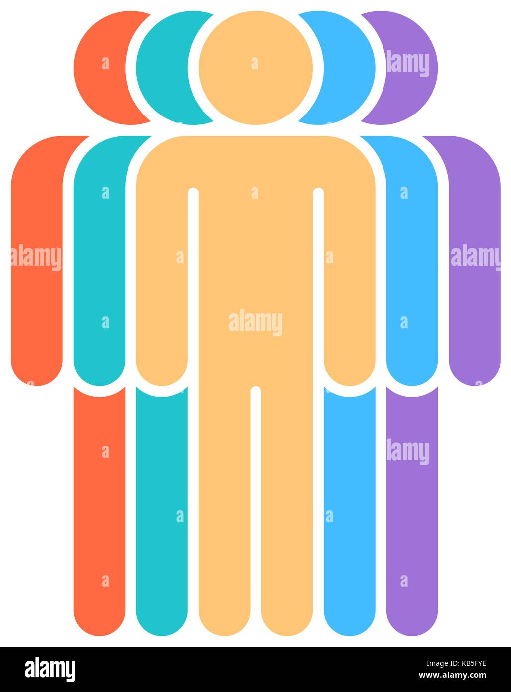 Logotype in the form of five people standing painted in red, green ...