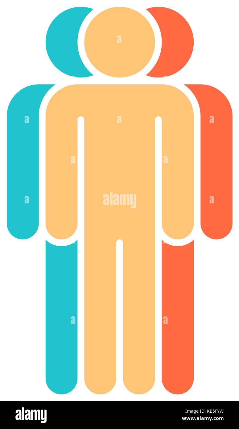 Logotype in the form of three people standing painted in yellow, red ...