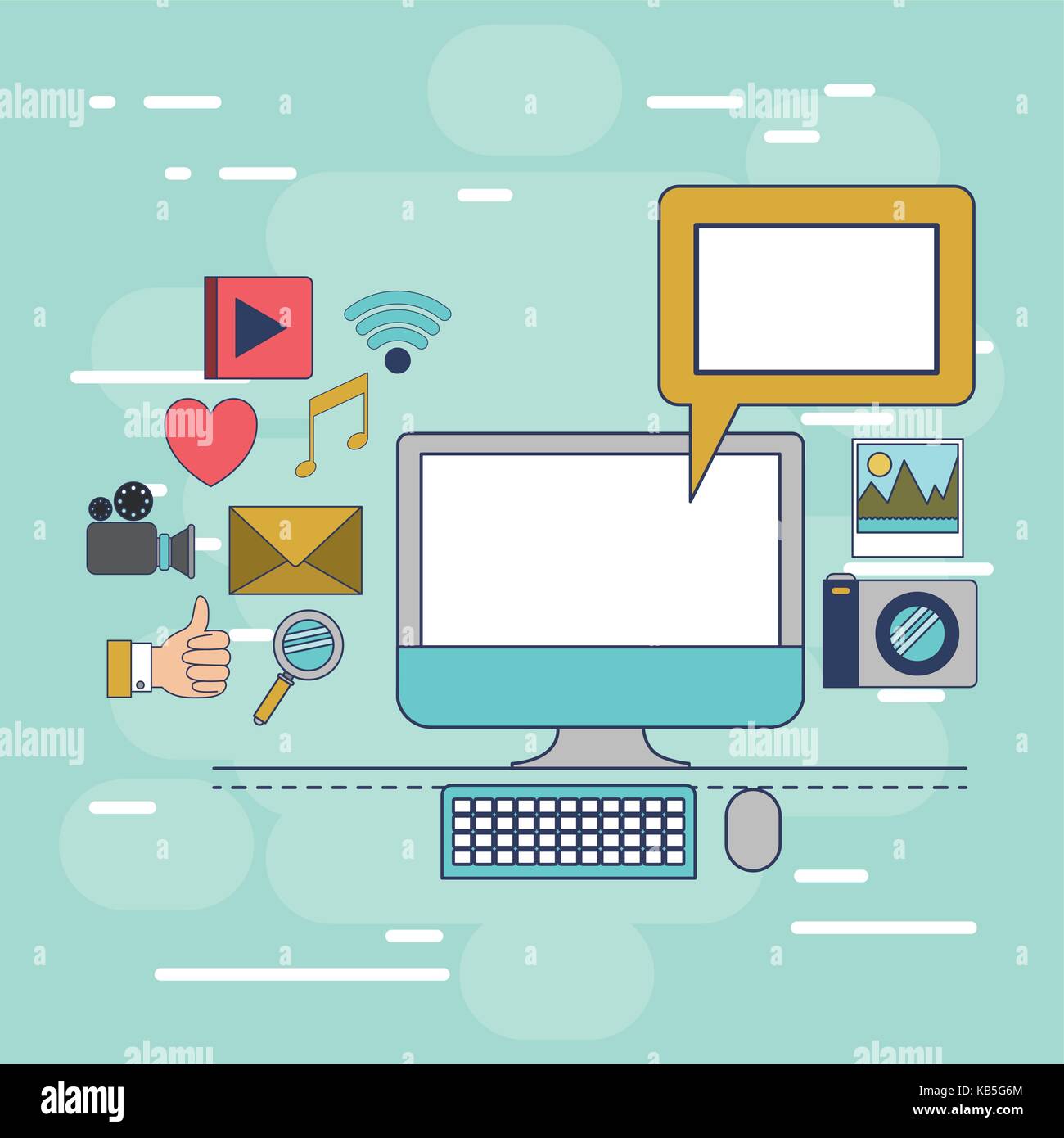 multimedia application in device tech desktop computer on colorful ...