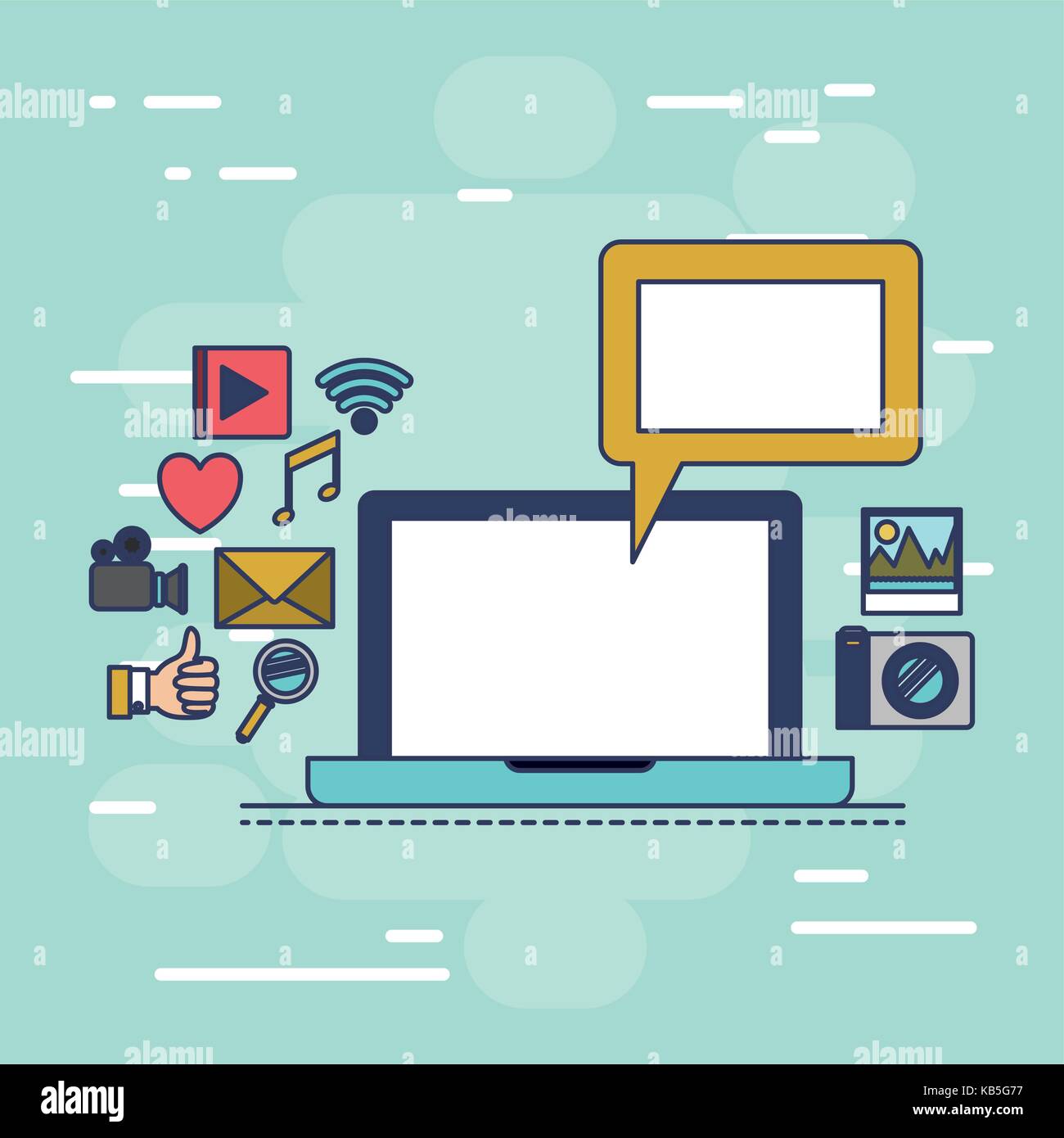 multimedia application in device tech laptop computer on colorful ...