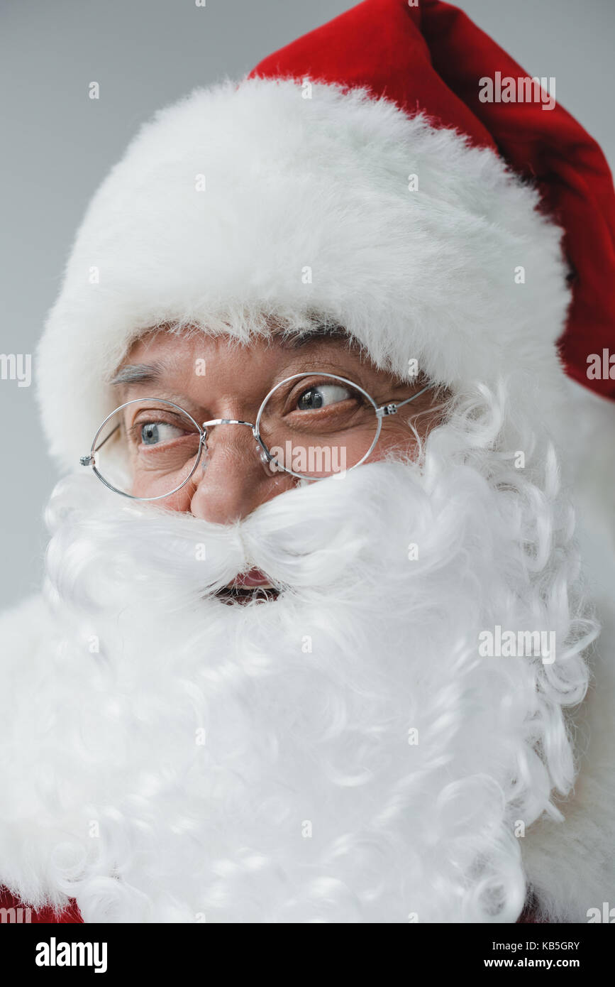 cheerful santa in eyeglasses Stock Photo - Alamy