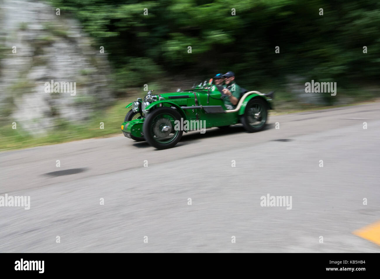 MG C TYPE MIDGET SUPERCHARGED 1932 on an old racing car in rally Mille ...