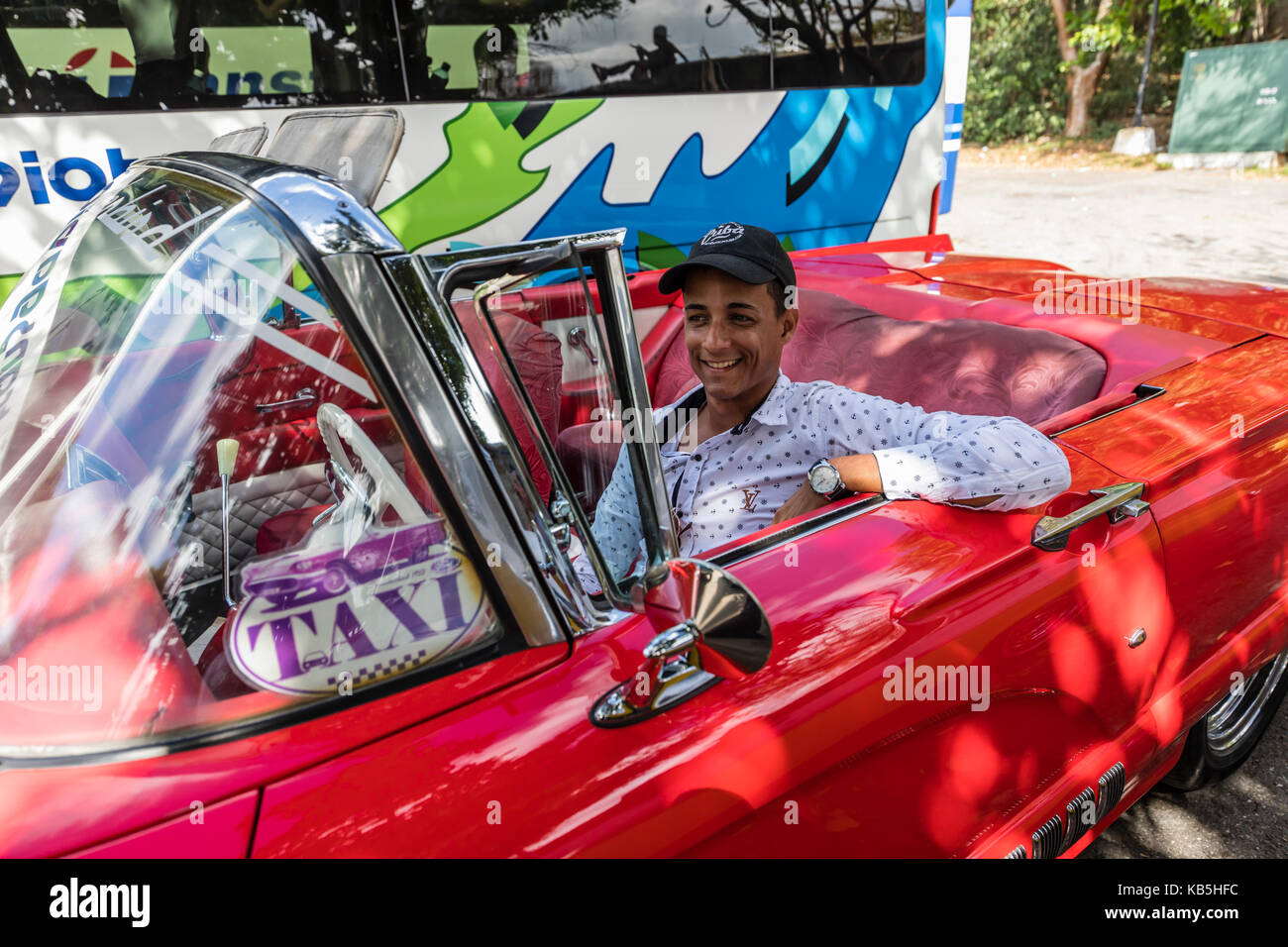 Classic American car being used as a taxi, locally known as almendrones ...