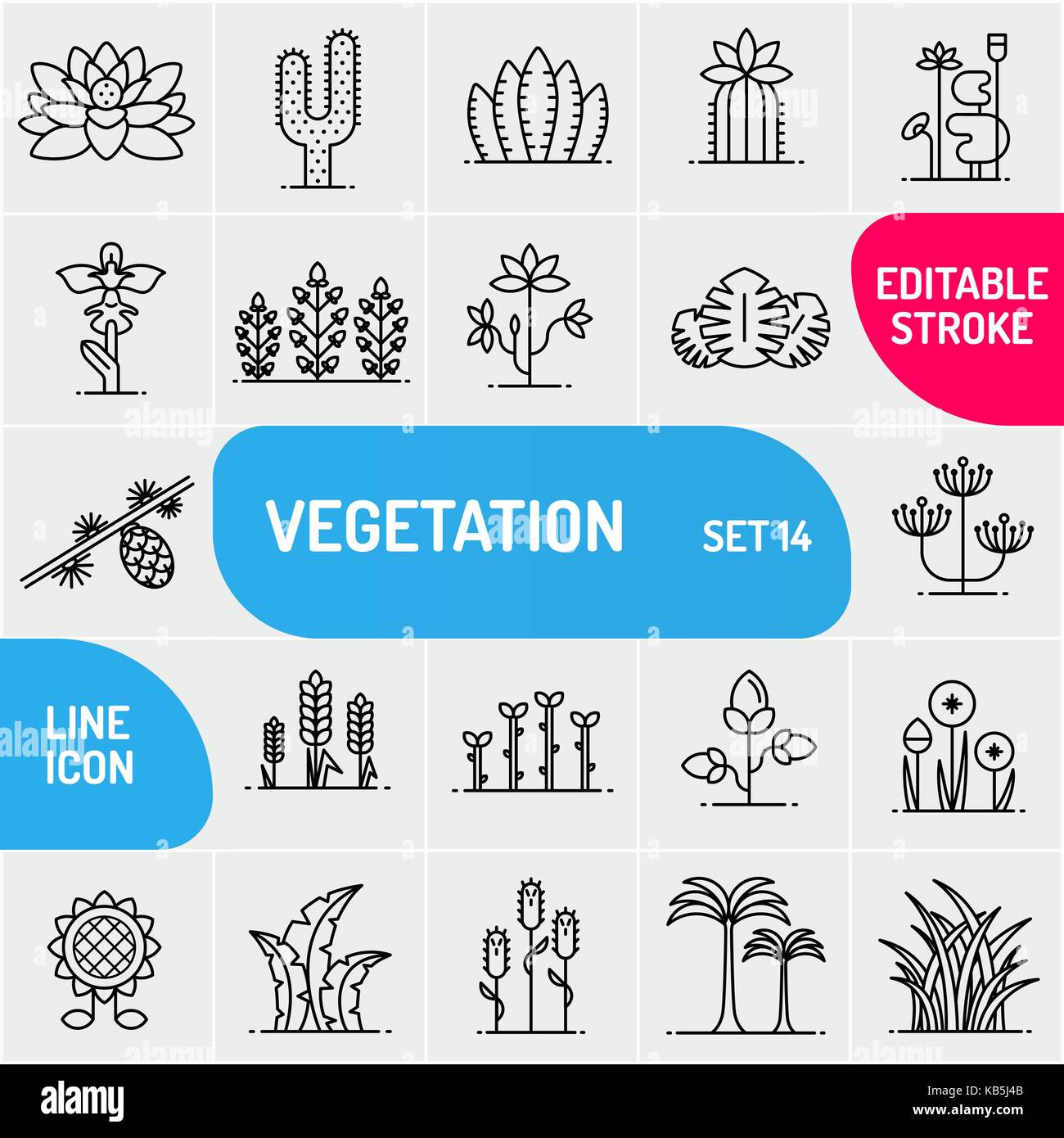 Vegetation line icons. Large icons set of flowers and plants. Can use ...