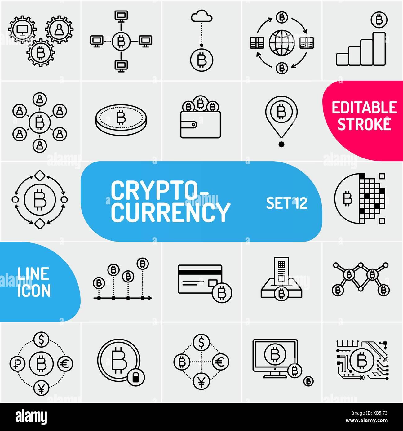 Crypto currency line icons. Universal set of bitcoin icons. Can use for ...